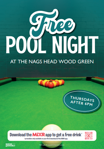 Free Pool Night - Nags Head Wood Green